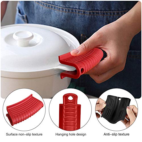 8 Pack Silicone Hot Handle Holder, Non-Slip Silicone Pot Holder Sleeve, Cast Iron Handle Covers, Assist Handle Holders Set, Heat Resistant Potholder Cookware Handle Cast Iron Skillet Handle Covers