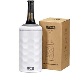 maxso wine chiller bucket, portable 750ml champagne & wine bottle cooler keep wine & beverages cold, stainless steel vacuum insulated wine gifts for wine lovers - white