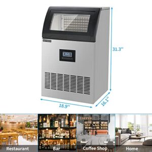 ROVSUN 200lbs/24h Commercial Ice Maker, Freestanding Ice Machine with LED Control Panel & Storage Bin, Perfect for Restaurant Bar Cafe Home Office, Includes Scoop & Connection Hose