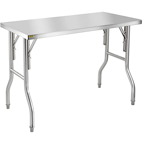 VEVOR 48 x 30 Inch Commercial Prep, Heavy-Duty Folding 661 lbs Load, Work Table, Silver Stainless Steel Kitchen Island