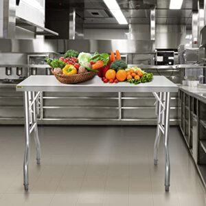 VEVOR 48 x 30 Inch Commercial Prep, Heavy-Duty Folding 661 lbs Load, Work Table, Silver Stainless Steel Kitchen Island