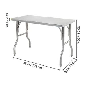 VEVOR 48 x 30 Inch Commercial Prep, Heavy-Duty Folding 661 lbs Load, Work Table, Silver Stainless Steel Kitchen Island