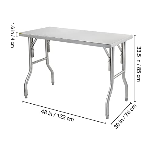 VEVOR 48 x 30 Inch Commercial Prep, Heavy-Duty Folding 661 lbs Load, Work Table, Silver Stainless Steel Kitchen Island