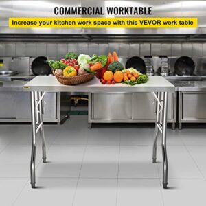 VEVOR 48 x 30 Inch Commercial Prep, Heavy-Duty Folding 661 lbs Load, Work Table, Silver Stainless Steel Kitchen Island