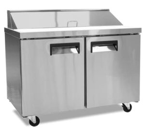 fse 47-inch two-door refrigerated commercial salad/sandwich prep table, 12 cubic feet, stainless steel, 115 v, (mrsl-2d)