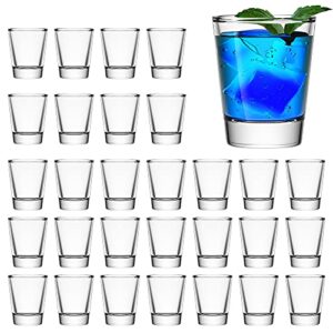 aoeoe 30 pack heavy base shot glass set, 1.5 oz whiskey shot glasses, clear shot glasses bulk, small shot glasses, round espresso shot glass, glass cups for vodka, whiskey, tequila, espresso, liquor