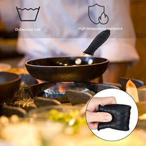 Silicone Hot Handle Holder, 4 Pcs Rubber Pot Holders Cover Non Slip Pot Holder Sleeve Heat Resistant Potholder Handle for Cast Iron Skillet Holder Handle Frying Pans Griddles Cookware (Black)