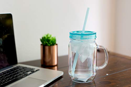 Zephyr Canyon Plastic Mason Jars with Handles, Lids and Straws | 20 oz Double Insulated Tumbler with Straw | 4 Pack Set of 4 | Wide Mouth Mason Jar Mugs | Cups for Kids and Adults…