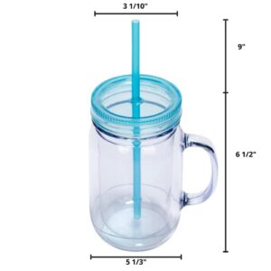 Zephyr Canyon Plastic Mason Jars with Handles, Lids and Straws | 20 oz Double Insulated Tumbler with Straw | 4 Pack Set of 4 | Wide Mouth Mason Jar Mugs | Cups for Kids and Adults…