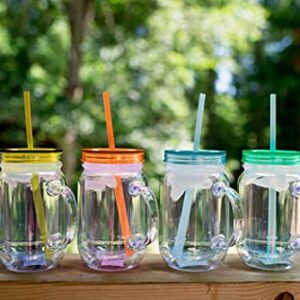 Zephyr Canyon Plastic Mason Jars with Handles, Lids and Straws | 20 oz Double Insulated Tumbler with Straw | 4 Pack Set of 4 | Wide Mouth Mason Jar Mugs | Cups for Kids and Adults…