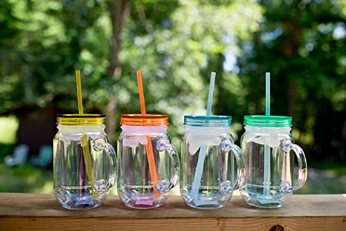 Zephyr Canyon Plastic Mason Jars with Handles, Lids and Straws | 20 oz Double Insulated Tumbler with Straw | 4 Pack Set of 4 | Wide Mouth Mason Jar Mugs | Cups for Kids and Adults…