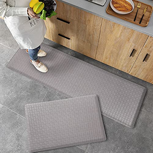 Asvin Premium Kitchen Mat Set, Anti Fatigue PVC Kitchen Floor Mat and Rug, 17"x30"+17"x47", Cushioned, Waterproof, Heavy Duty Kitchen Sink Mat for Home, Farmhouse, Indoor, Grey