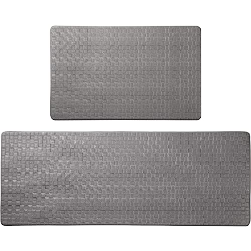 Asvin Premium Kitchen Mat Set, Anti Fatigue PVC Kitchen Floor Mat and Rug, 17"x30"+17"x47", Cushioned, Waterproof, Heavy Duty Kitchen Sink Mat for Home, Farmhouse, Indoor, Grey