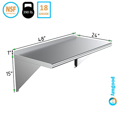 AmGood 24" X 48" Stainless Steel Wall Shelf | Metal Shelving | Garage, Laundry, Storage, Utility Room | Restaurant, Commercial Kitchen | NSF