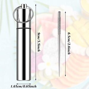 Portable Mini Pocket Titanium Toothpick Holder with 10 Pieces Reusable Titanium Toothpicks Waterproof Toothpick Case Toothpick Fruit Picks with Keyring for Outdoor Picnic Camping Traveling Supplies