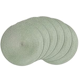 ahhfsmei round braided placemats 15 inch round table mats for dining tables woven heat resistant place mats set of 6 (fog green)