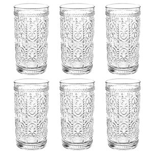 bekith 6 pack 12 oz romantic water glasses, premium drinking glasses tumblers for beverages, beer, refreshments, vintage glassware set for dinner parties, bars, restaurants