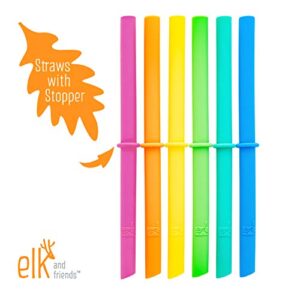 Elk and Friends Stainless Steel Cups | Mason Jar 10oz | Kids & Toddler Cups with Silicone Sleeves & Silicone Straws with Stopper | Spill proof cups for Kids, Smoothie Cups