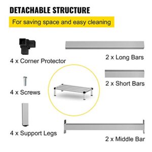 VEVOR Aluminum Dunnage Rack, 48'' x 14'' Commercial Floor Food Shelf, 8'' Off The Floor, 1000lbs Capacity Aluminum Storage Rack, Commercial Food Service Storage in Restaurant, Kitchens, Shops