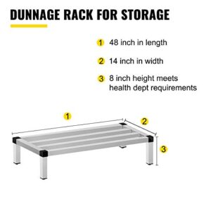 VEVOR Aluminum Dunnage Rack, 48'' x 14'' Commercial Floor Food Shelf, 8'' Off The Floor, 1000lbs Capacity Aluminum Storage Rack, Commercial Food Service Storage in Restaurant, Kitchens, Shops