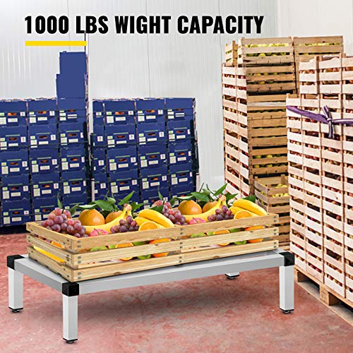 VEVOR Aluminum Dunnage Rack, 48'' x 14'' Commercial Floor Food Shelf, 8'' Off The Floor, 1000lbs Capacity Aluminum Storage Rack, Commercial Food Service Storage in Restaurant, Kitchens, Shops