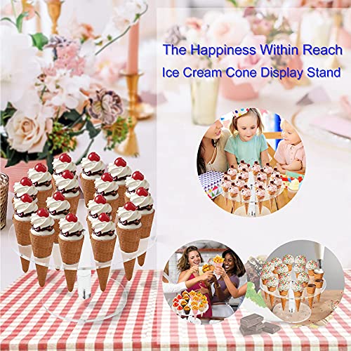 KETAWA Ice Cream Cone Holder, Clear 16 Holes Food Stand,Acrylic Waffle Cone Display Stand,Hand Roll Sushi Popcorn stand Rack for Kids Party Birthday Wedding Decoration