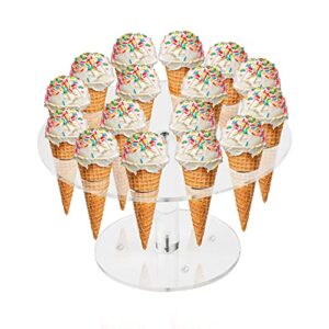 ketawa ice cream cone holder, clear 16 holes food stand,acrylic waffle cone display stand,hand roll sushi popcorn stand rack for kids party birthday wedding decoration