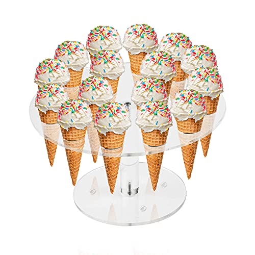 KETAWA Ice Cream Cone Holder, Clear 16 Holes Food Stand,Acrylic Waffle Cone Display Stand,Hand Roll Sushi Popcorn stand Rack for Kids Party Birthday Wedding Decoration