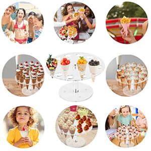 KETAWA Ice Cream Cone Holder, Clear 16 Holes Food Stand,Acrylic Waffle Cone Display Stand,Hand Roll Sushi Popcorn stand Rack for Kids Party Birthday Wedding Decoration