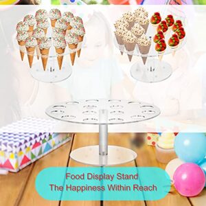 KETAWA Ice Cream Cone Holder, Clear 16 Holes Food Stand,Acrylic Waffle Cone Display Stand,Hand Roll Sushi Popcorn stand Rack for Kids Party Birthday Wedding Decoration