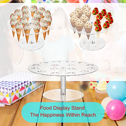 KETAWA Ice Cream Cone Holder, Clear 16 Holes Food Stand,Acrylic Waffle Cone Display Stand,Hand Roll Sushi Popcorn stand Rack for Kids Party Birthday Wedding Decoration