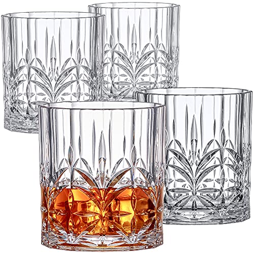 Amazing Abby - Whitney - 14-Ounce Plastic Whiskey Glasses (Set of 4), Plastic Wine Glasses, Reusable, BPA-Free, Shatter-Proof, Dishwasher-Safe, Perfect for Poolside, Outdoors, Camping, and More