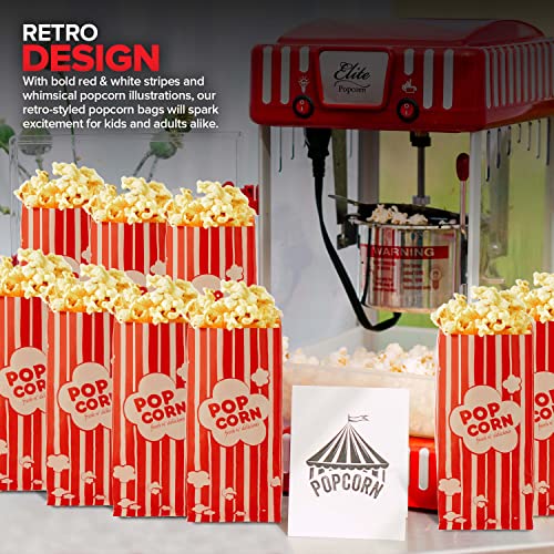 1 oz Paper Popcorn Bags Bulk (100 Pack) Small Kraft & Red Pop-corn Bag Disposable for Carnival Themed Party, Movie Night, Halloween, Popcorn Machine Accessories & Supplies, Individual Servings