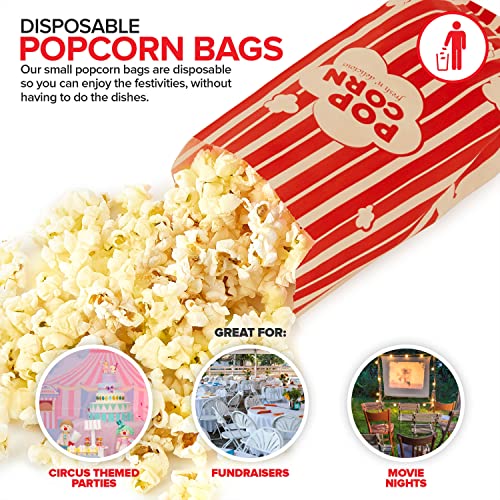 1 oz Paper Popcorn Bags Bulk (100 Pack) Small Kraft & Red Pop-corn Bag Disposable for Carnival Themed Party, Movie Night, Halloween, Popcorn Machine Accessories & Supplies, Individual Servings