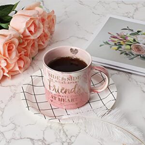 Long Distance Best Friend Birthday Gifts for Women - Funny Friendship Gift - Gifts for BFF, Bestfriend, Besties, Sister, Her - Side By Side Or Miles Apart - Cute Pink Marble Mug, 11.5oz Coffee Cup