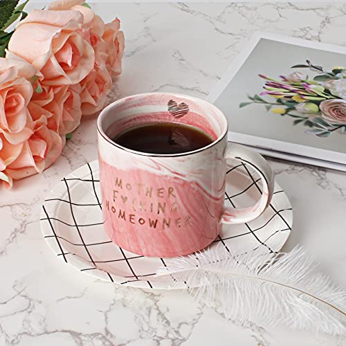 Hendson Housewarming Gifts for Women - First Home House Gifts For New Home Owner - Funny First Time House Warming Gift Ideas - Mother Homeowner - Pink Marble Mug Presents, 11.5oz Coffee Cup