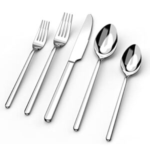 kingstone silverware set, 20 piece flatware cutlery set for 4, 18/10 stainless steel silverware mirror polished dishwasher safe for home, restaurant, wedding, party(silver, 20 pieces for 4)