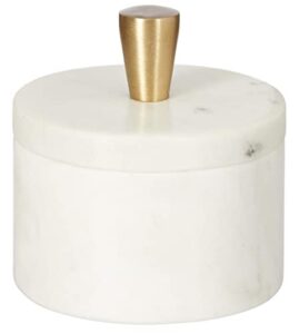 queenza white marble salt cellar with lid and brass knob, 3 inch salt box