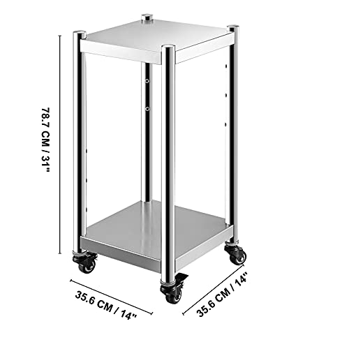 VEVOR Rice Warmer Stand 14 x 14 Inch Restaurant Equipment Stand Warmer Stand Two Undershelf Commercial Kitchen Equipment Stand Rice Warmer with Wheels and Two Brakes