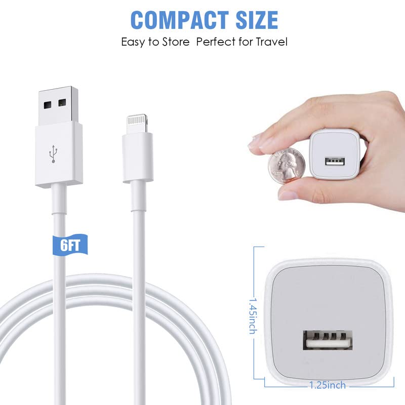 iPhone Charger, 2Pack 6FT USB Wall Charger【Apple MFi Certified】USB Apple Charger Cube Travel Plug Block with 6Foot Fast Charging Lightning Cable Cord for iPhone 14 13 12 11 Pro Max XS XR X 8 7 SE iPad