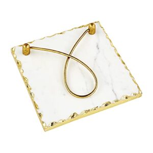 mud pie gold edge napkin holder, 8" x 8"