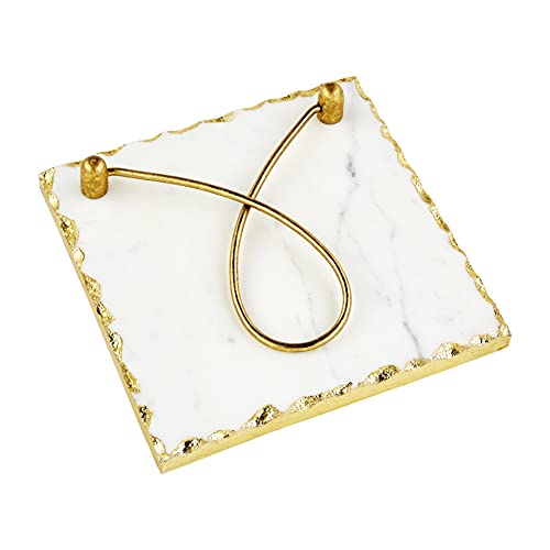 Mud Pie Gold Edge Napkin Holder, 8" x 8"