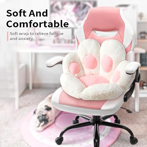 Ditucu Cat Paw Cushion Kawaii Chair Cushions 27.5 x 23.6 inch Cute Stuff Seat Pad Comfy Lazy Sofa Office Floor Pillow for Gaming Chairs Room Decor White