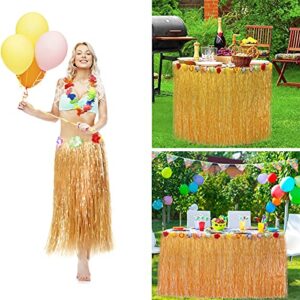 Hawaiian Luau Party Decorations, Tropical Party Decoration Set, Hawaiian Luau Grass Table Skirt with Palm Leaves Luau Flowers for Beach Summer BBQ Tikki Bar Hawaiian Theme Party