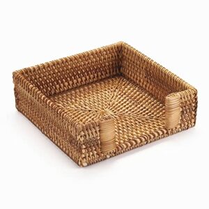 rattan napkin holder square, 7.5" x 7.5" x 2.5", wicker napkin tray, woven guest towel holder for restaurant/kitchen/bathroom