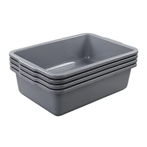 zopnny pack of 4 plastic bus tub, large commercial utility bus boxes set, 35 l, grey