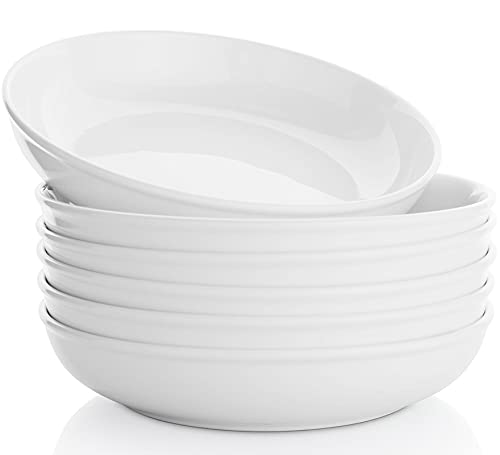 Samsle 30 Oz Pasta Bowls, White large Ceramic Salad, Soup, Dinner Bowls Plates, Bowl Set of 6, Oven, Microwave, Dishwasher Safe