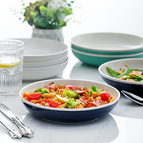 Samsle 30 Oz Pasta Bowls, White large Ceramic Salad, Soup, Dinner Bowls Plates, Bowl Set of 6, Oven, Microwave, Dishwasher Safe