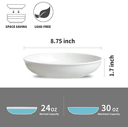 Samsle 30 Oz Pasta Bowls, White large Ceramic Salad, Soup, Dinner Bowls Plates, Bowl Set of 6, Oven, Microwave, Dishwasher Safe