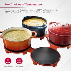 HotMat Classic Food Warmer Tray - Foldable with Silicone and Adjustable Temperature - Circular Compact Warming Plate for Home Dinners, Parties and Buffets - Red, 4-Dish